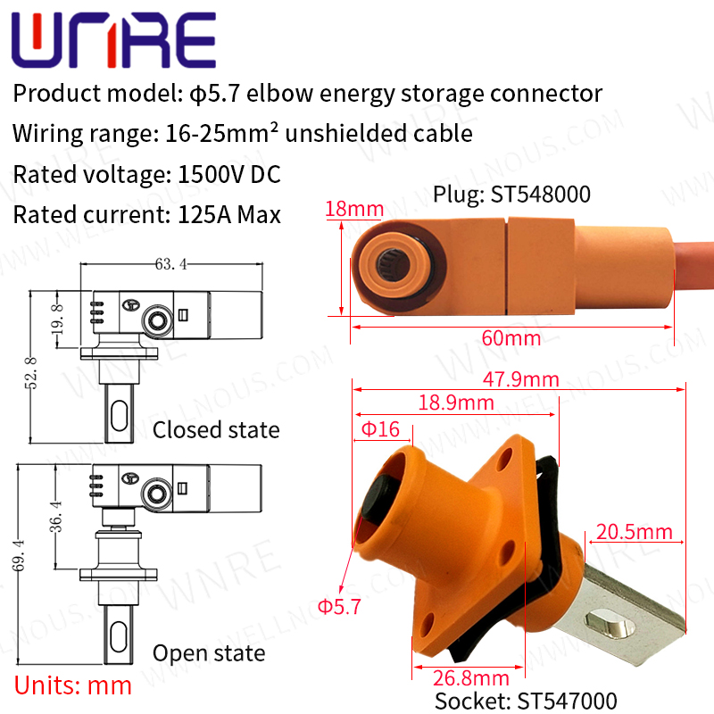 China Φ5.7mm Energy Storage Connector Socket Plug Single Core Right ...