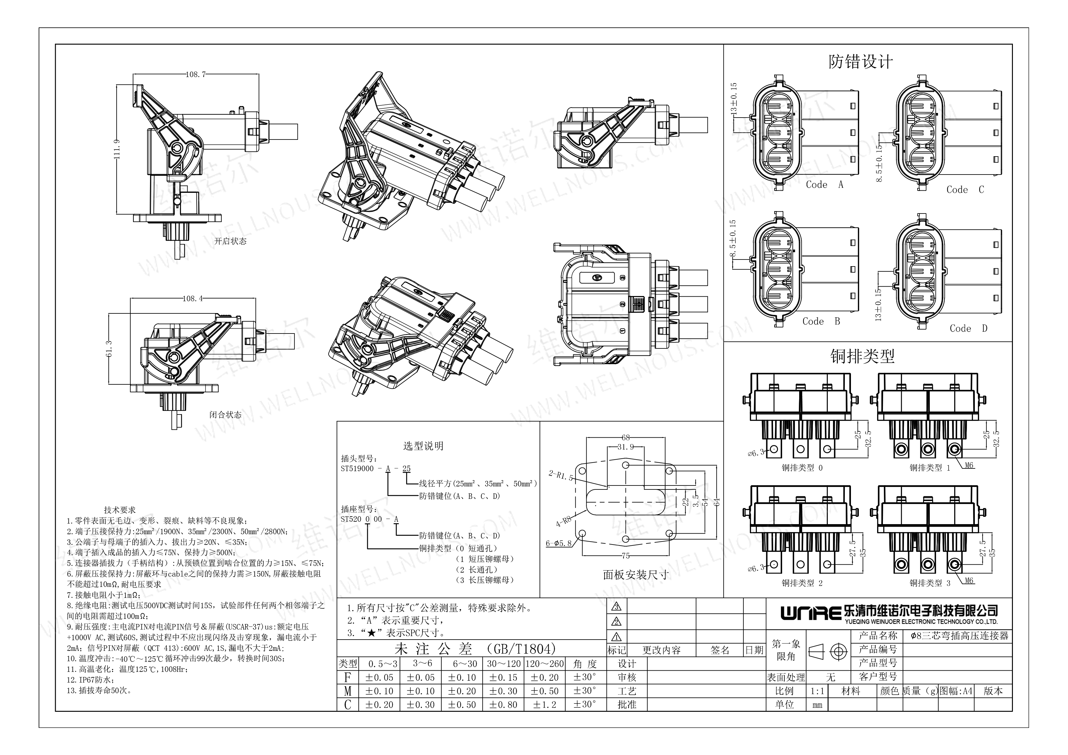 China 3P Right Angle 125/150/200A DC 1500V High Voltage Connector Plug ...