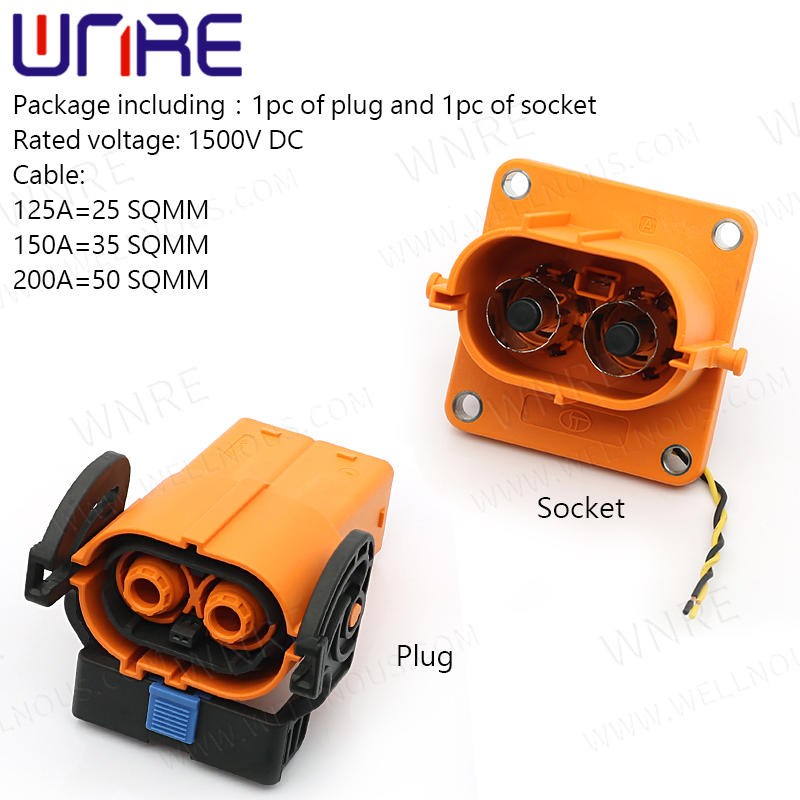 China 125/150/200A DC 1500V 2P Straight Angle High Voltage Connector ...